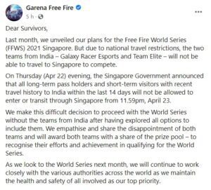 Free Fire World Series 2021 (FFWS 2021 SG): Indian Teams are excluded ...